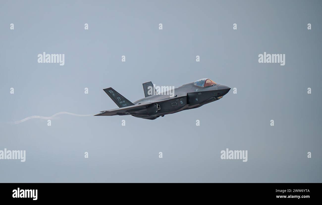 A U.S. Air Force F-35A Lightning II flies over Tyndall Air Force Base ...