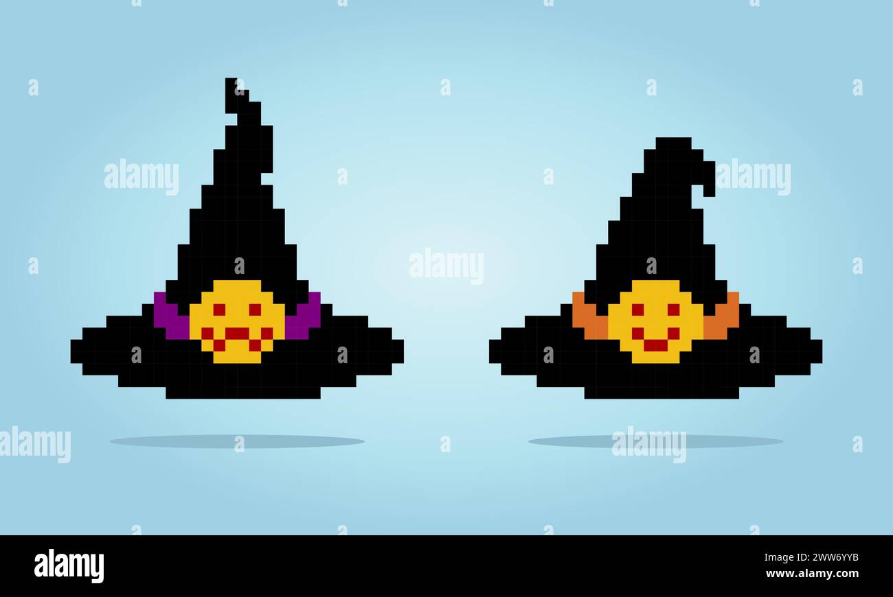 8 bit pixel the witch hat, in vector illustration for game asset or ...