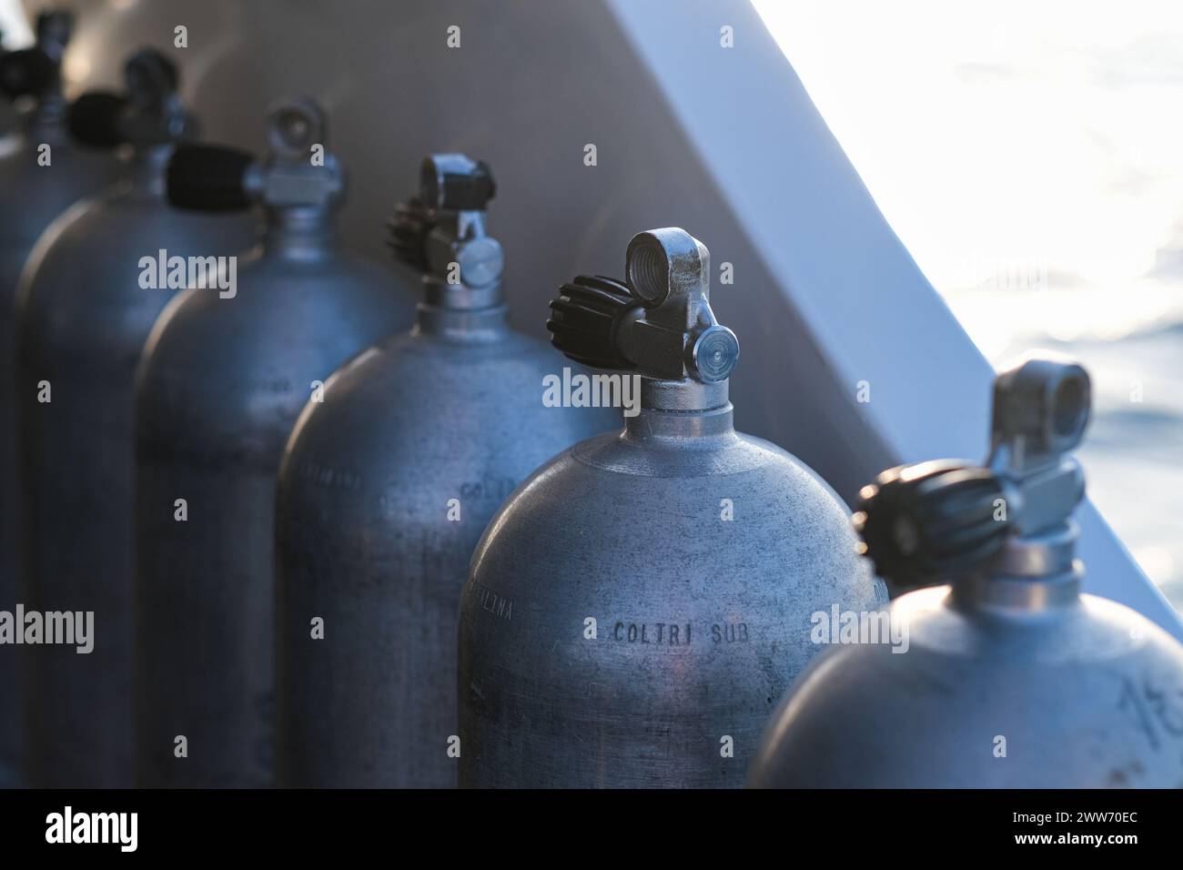 snorkeling equipment for driving on wood platform Stock Photo - Alamy