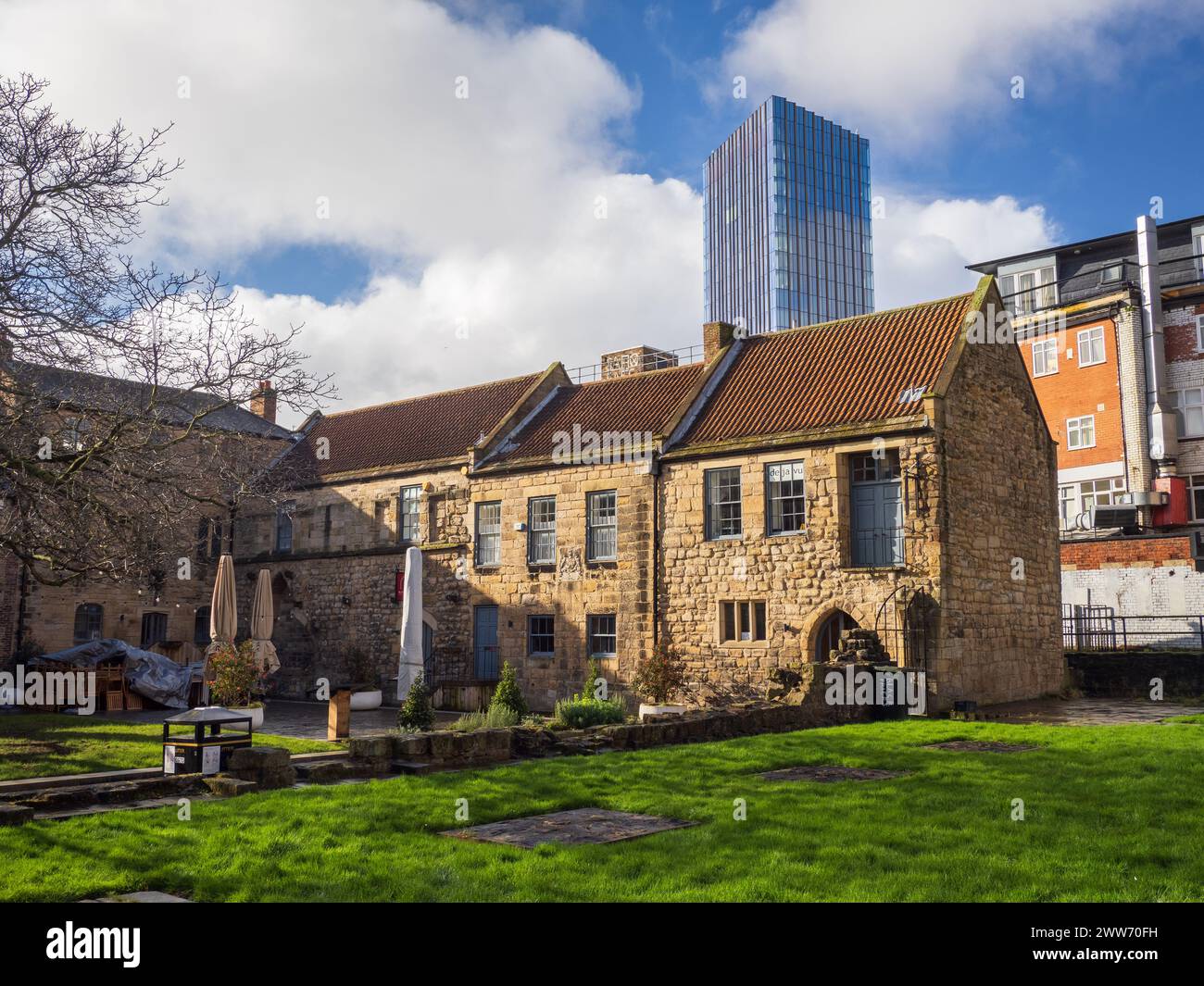 A view of Blackfriars, Newcastle upon Tyne on a sunny day with modern ...