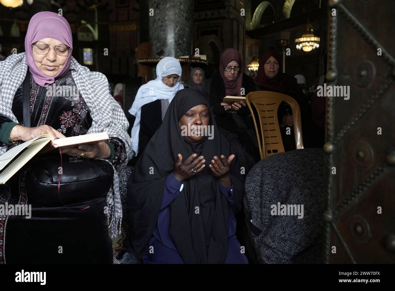 Muslim worshippers pray in the Al-Aqsa Mosque compound for the second ...