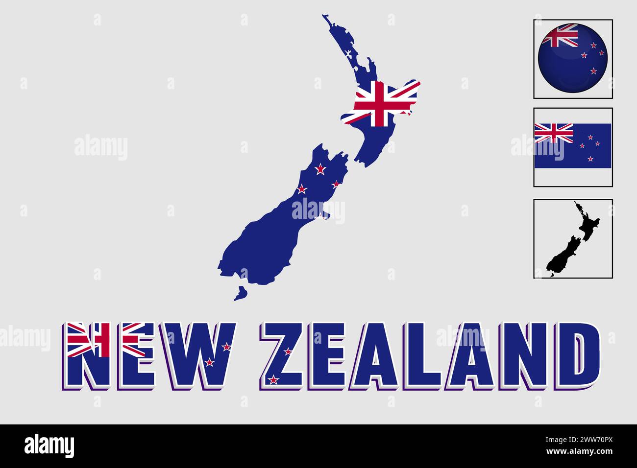 New Zealand flag and map in a vector graphic Stock Vector Image & Art ...