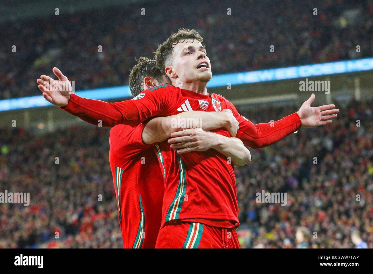 Wales Neco Williams (D) (3) scores a GOAL 2-0 and celebrates during the ...