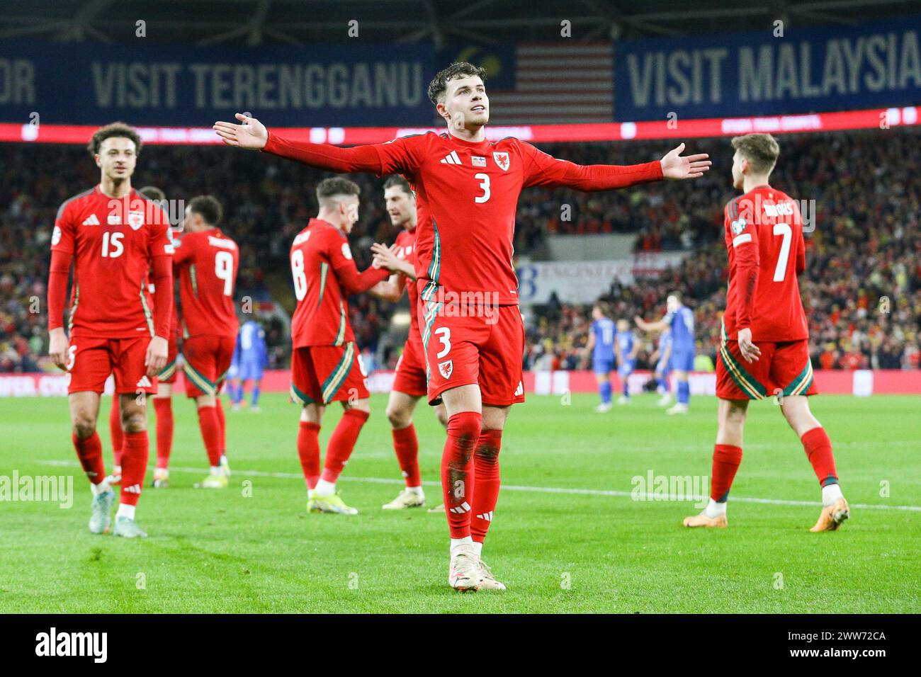 Wales Neco Williams (D) (3) scores a GOAL 2-0 and celebrates during the ...