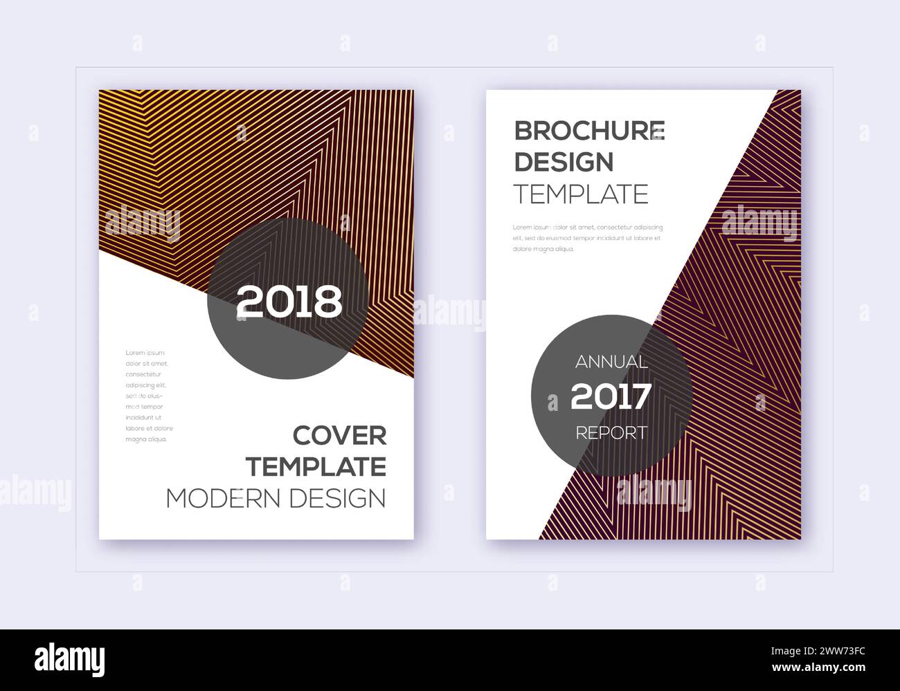 Modern cover design template set. Gold abstract lines on bordo ...