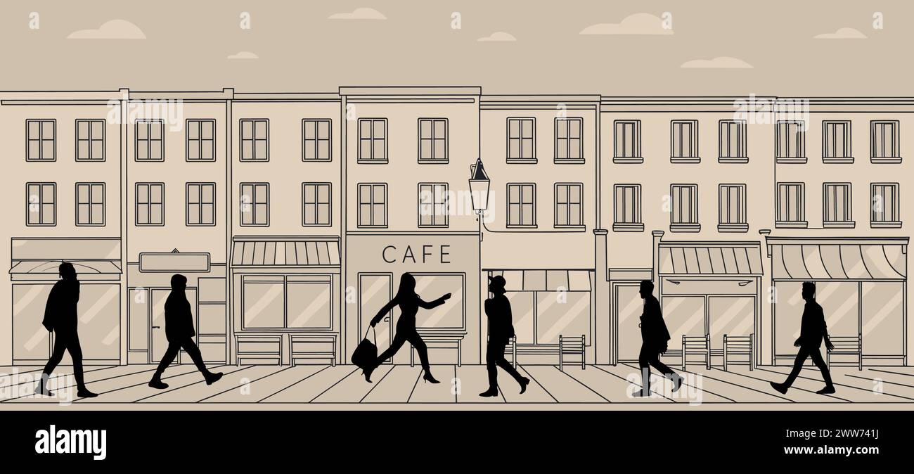 Silhouettes of People walking along City street Stock Vector Image ...