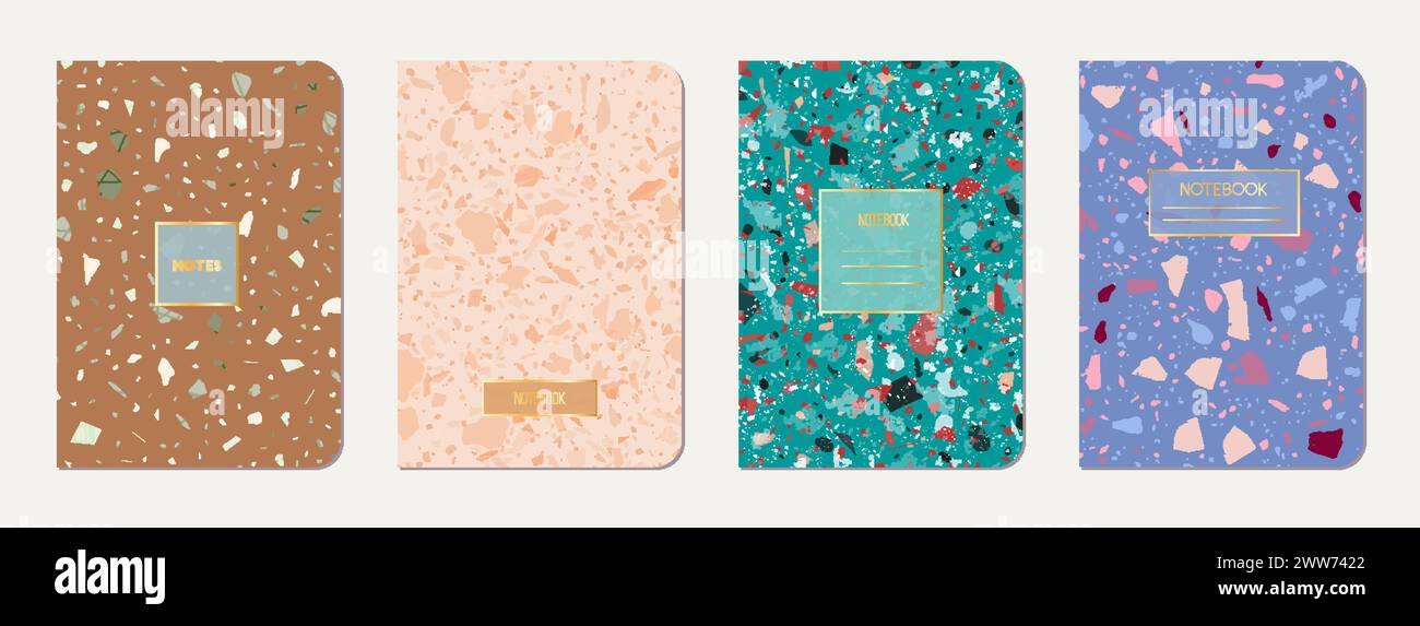 School notebook cover design. Terrazzo abstract background made of ...