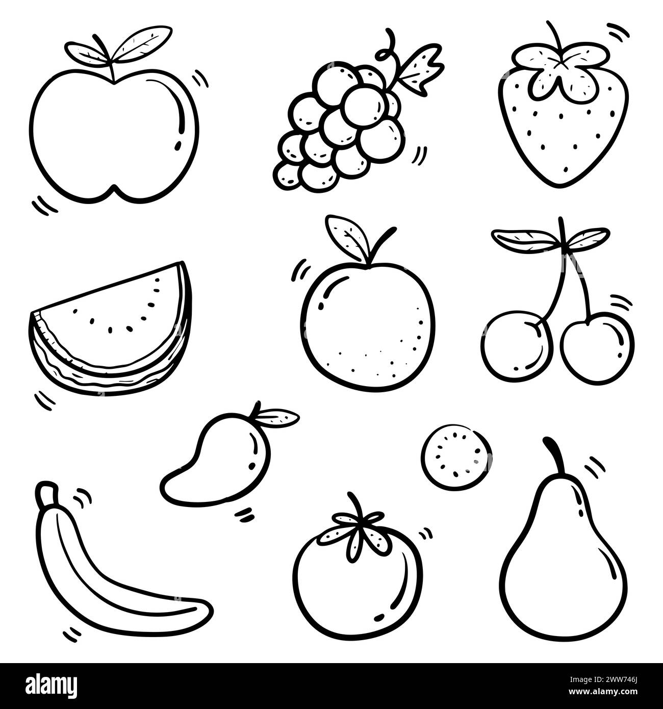 hand drawn fruits in thin line doodle set, in Vector illustration Stock ...
