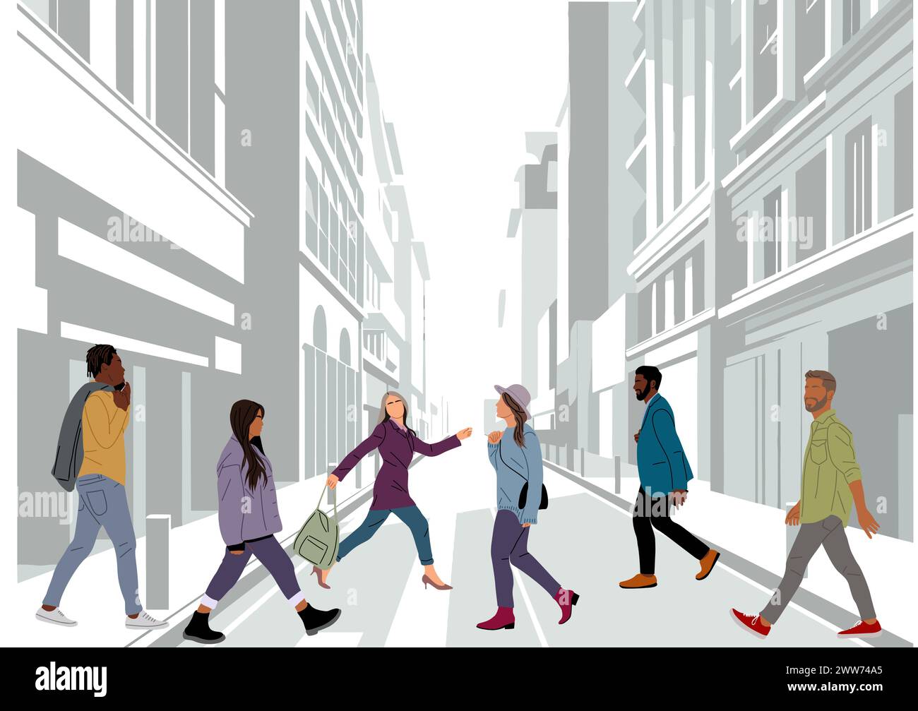 Different People walking along City street vector Stock Vector Image ...