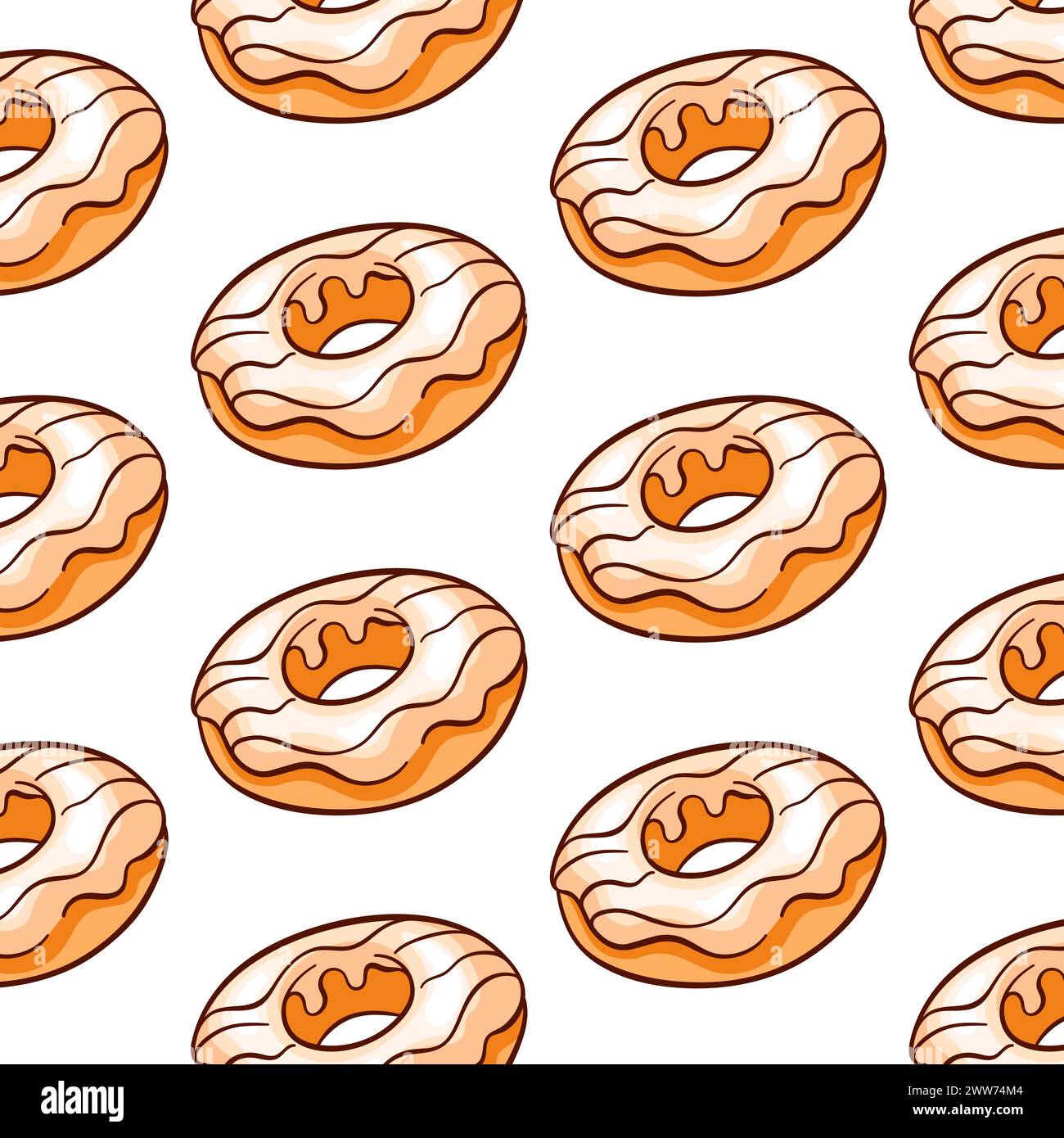 Donut seamless pattern with vanilla icing in cartoon style. Doughnut ...