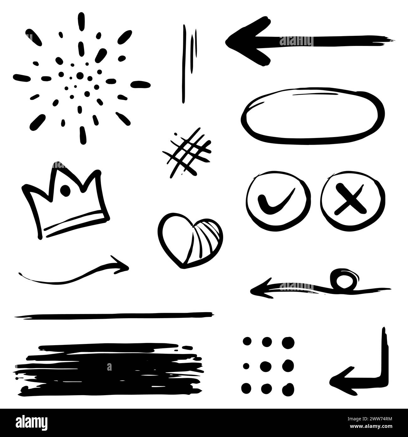 Hand drawn abstract thin line doodle set, in Vector illustration Stock ...