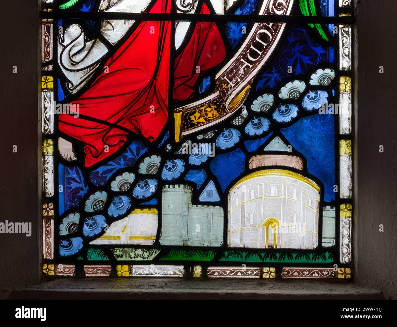 Close up of stained glass in Northampton cathedral, Northampton, UK ...