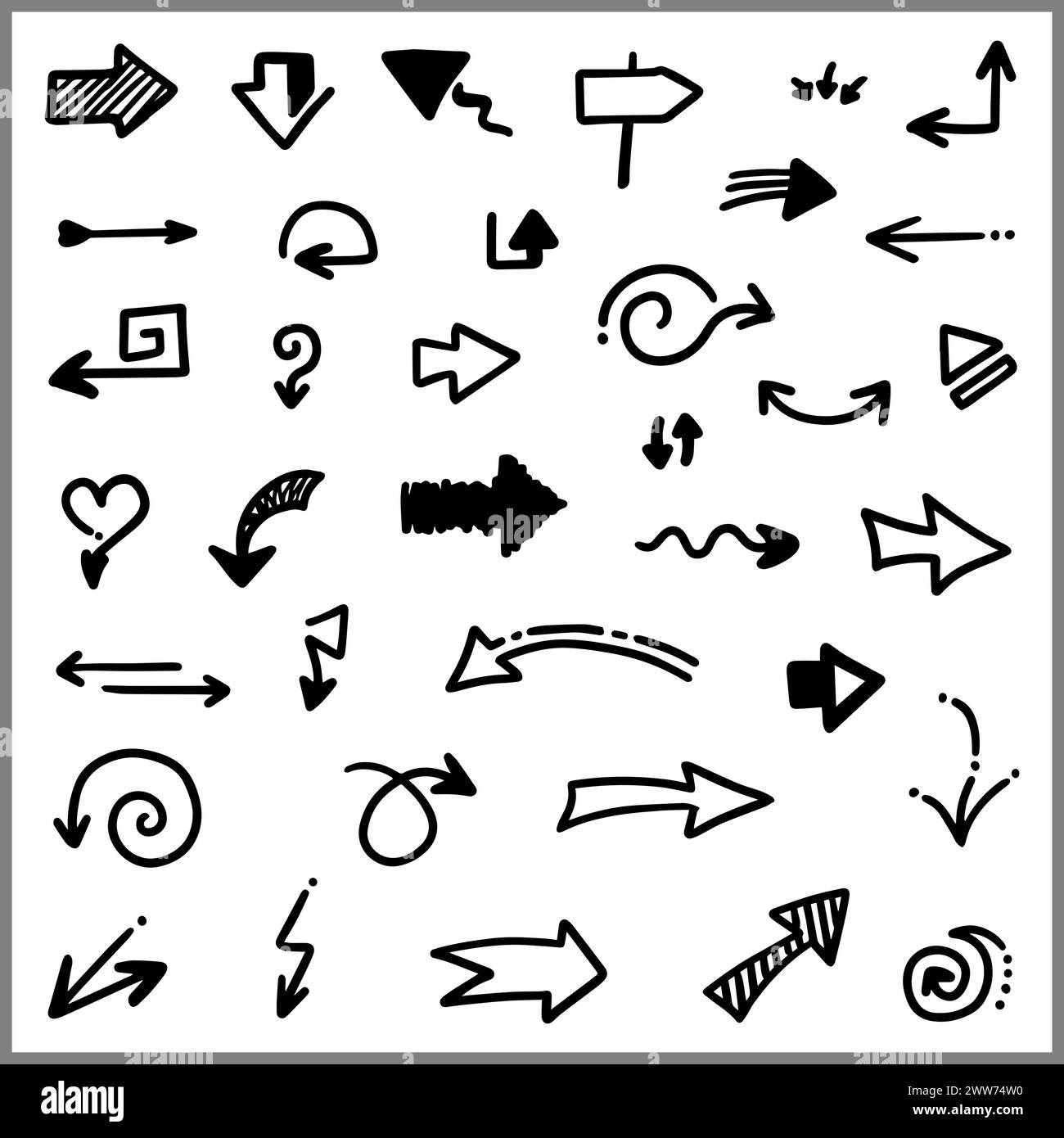Abstract Doodle Arrows Thin Line Black in many collections. Arrow Sign ...