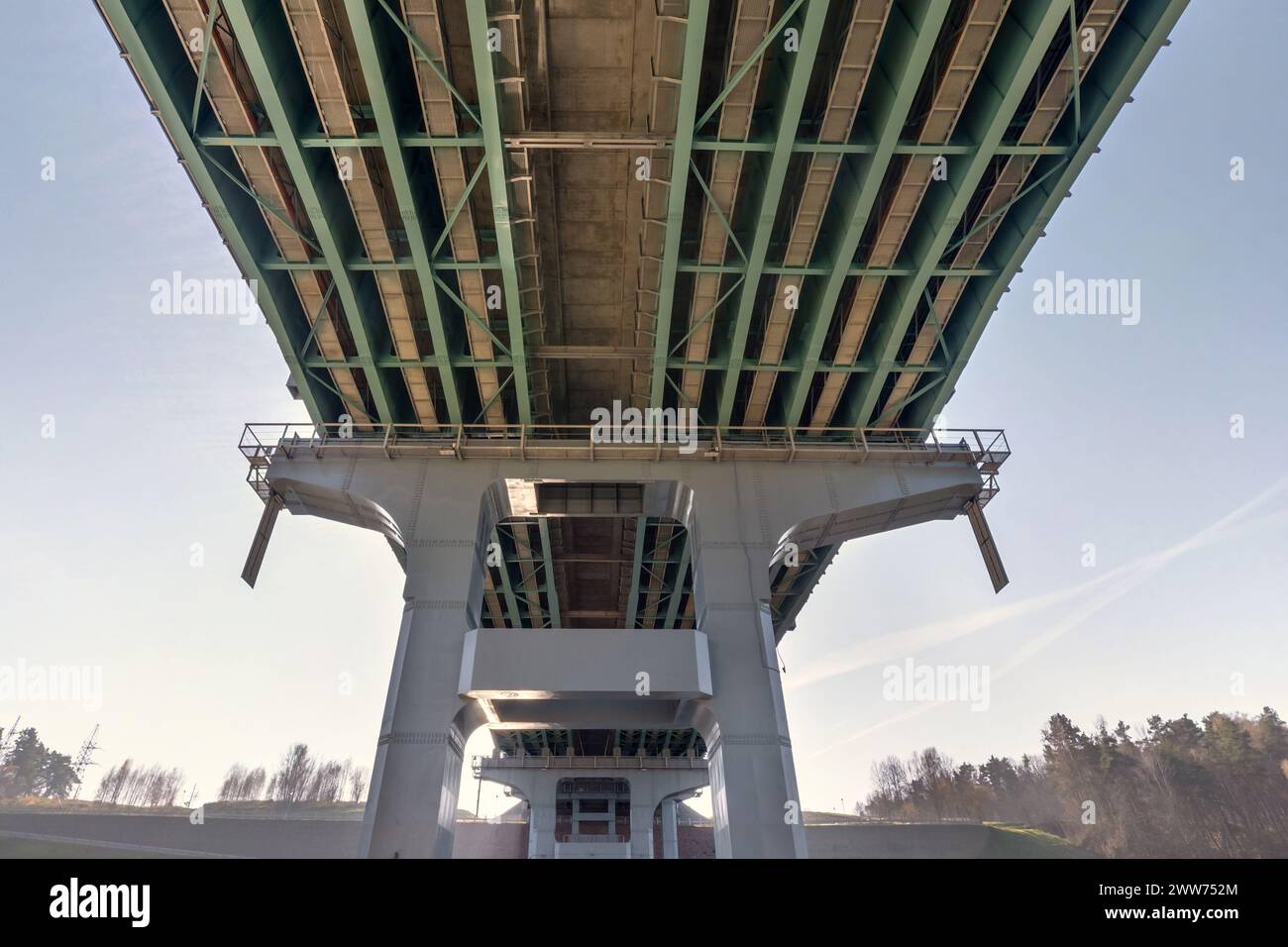 steel frame and concrete construction huge car bridge across the wide ...