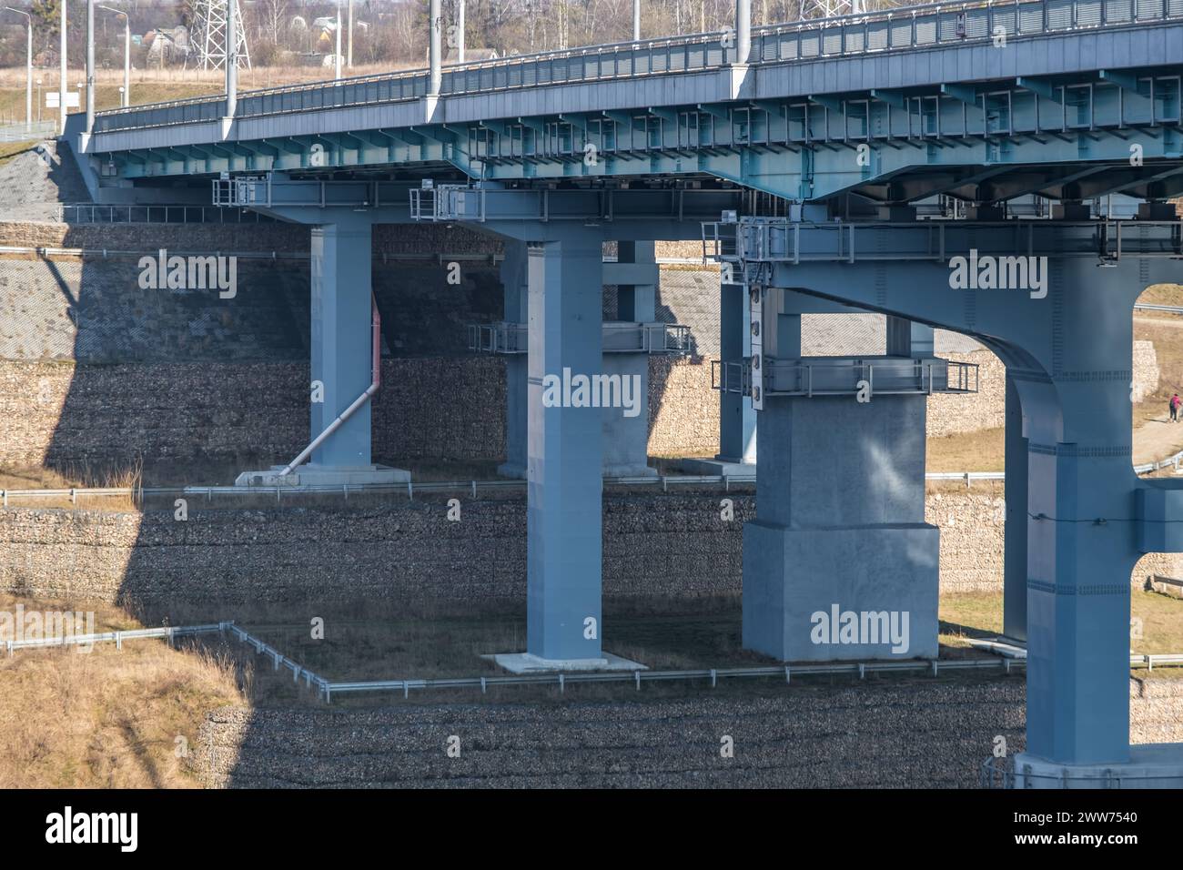 steel frame and concrete construction huge car bridge across the wide ...