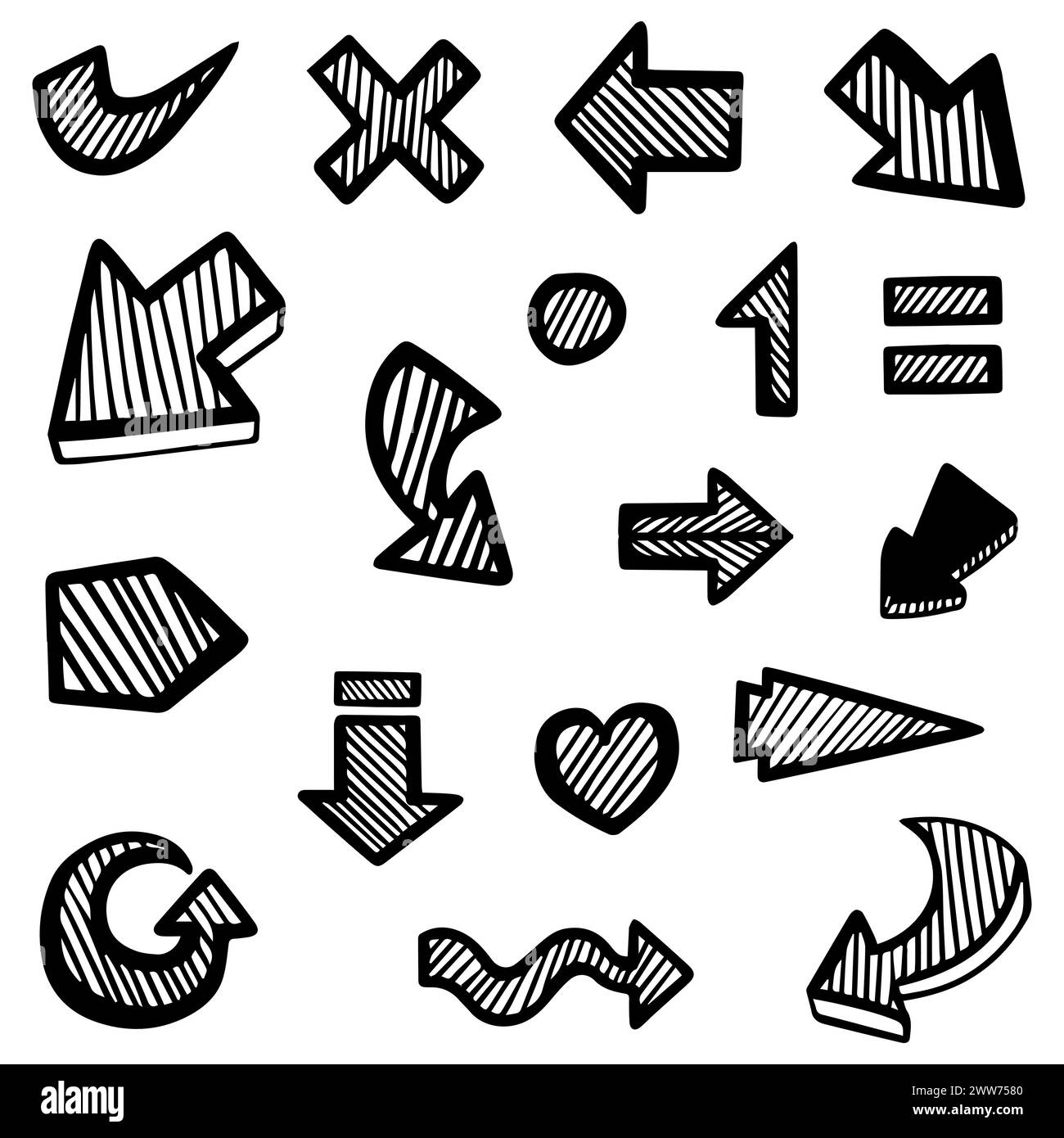 Abstract Doodle Arrows Thin Line Black in many collections. Arrow Sign ...