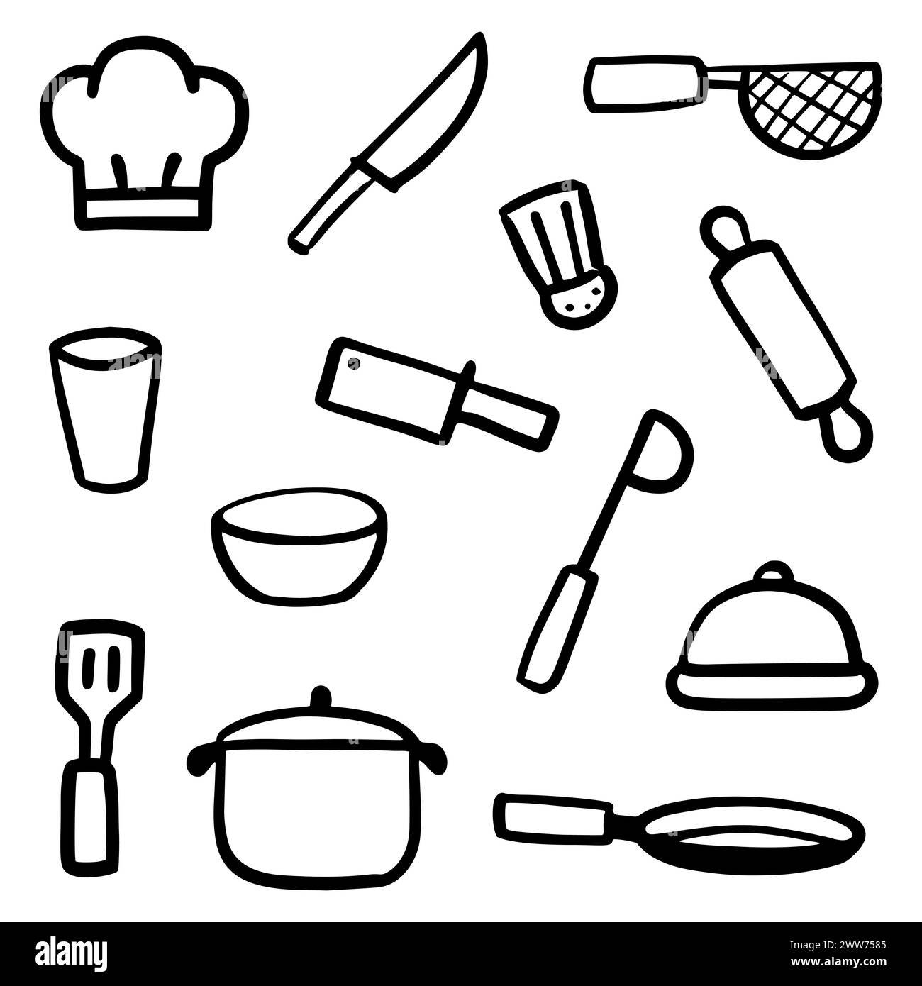 Doodle abstract of chef icon, Thin Line art Set Include of tools ...