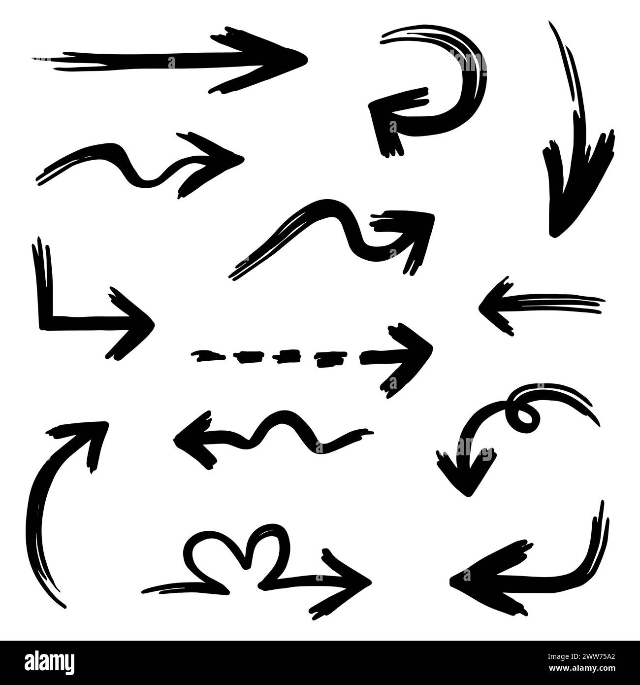 Doodle arrows are hand drawn with lots of collectibles inside Stock ...