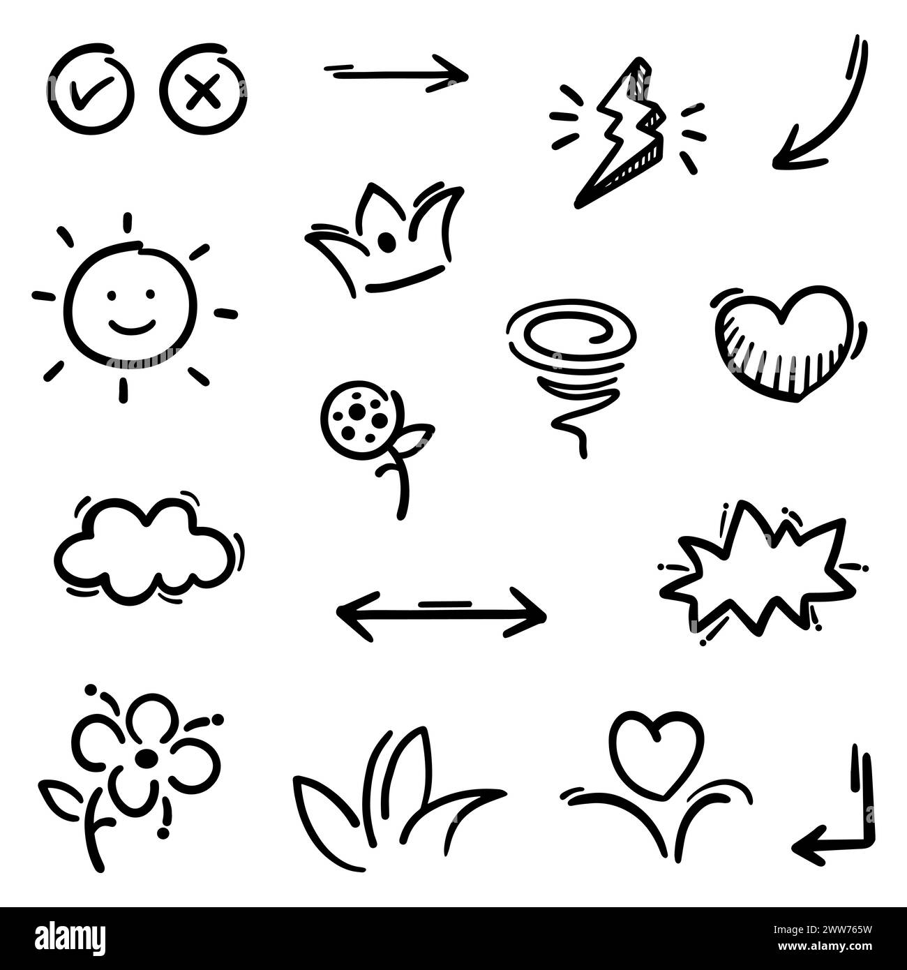 hand drawn Doodle abstract of Swash Black Thin Line Set Include of ...