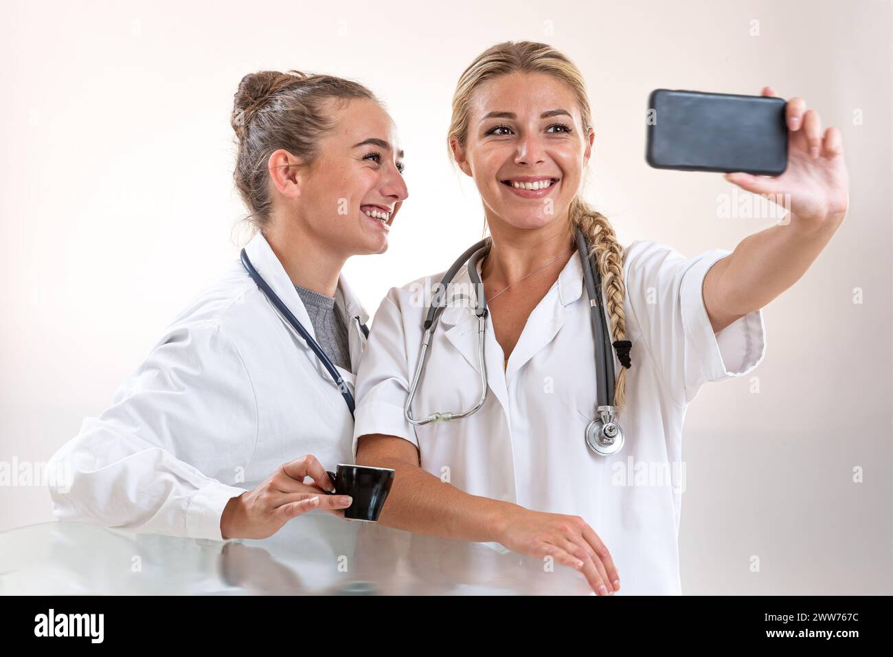 Hospital staff in the rest room during the hour of relaxation Stock ...