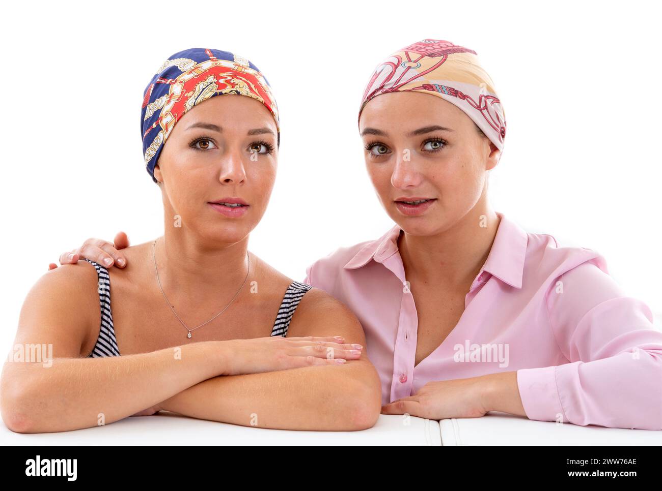 Portrait of two young women undergoing chemotherapy treatment Stock ...