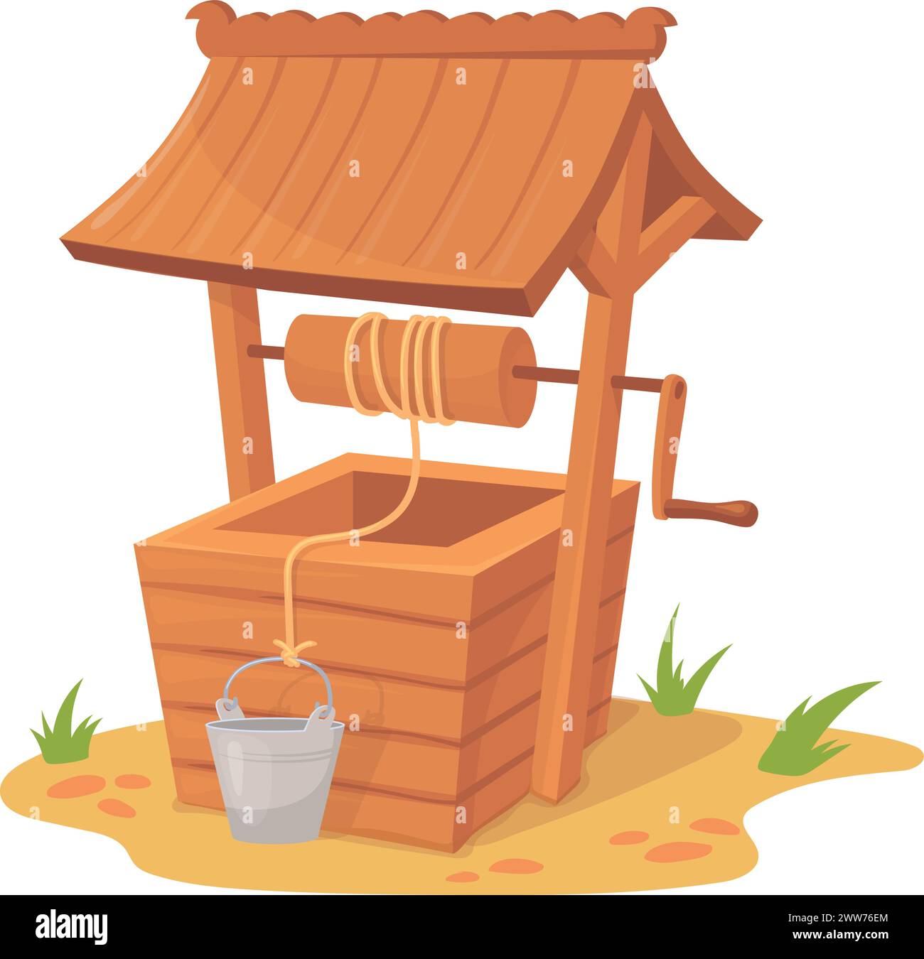 Vintage water construction. Farm well cartoon icon isolated on white ...