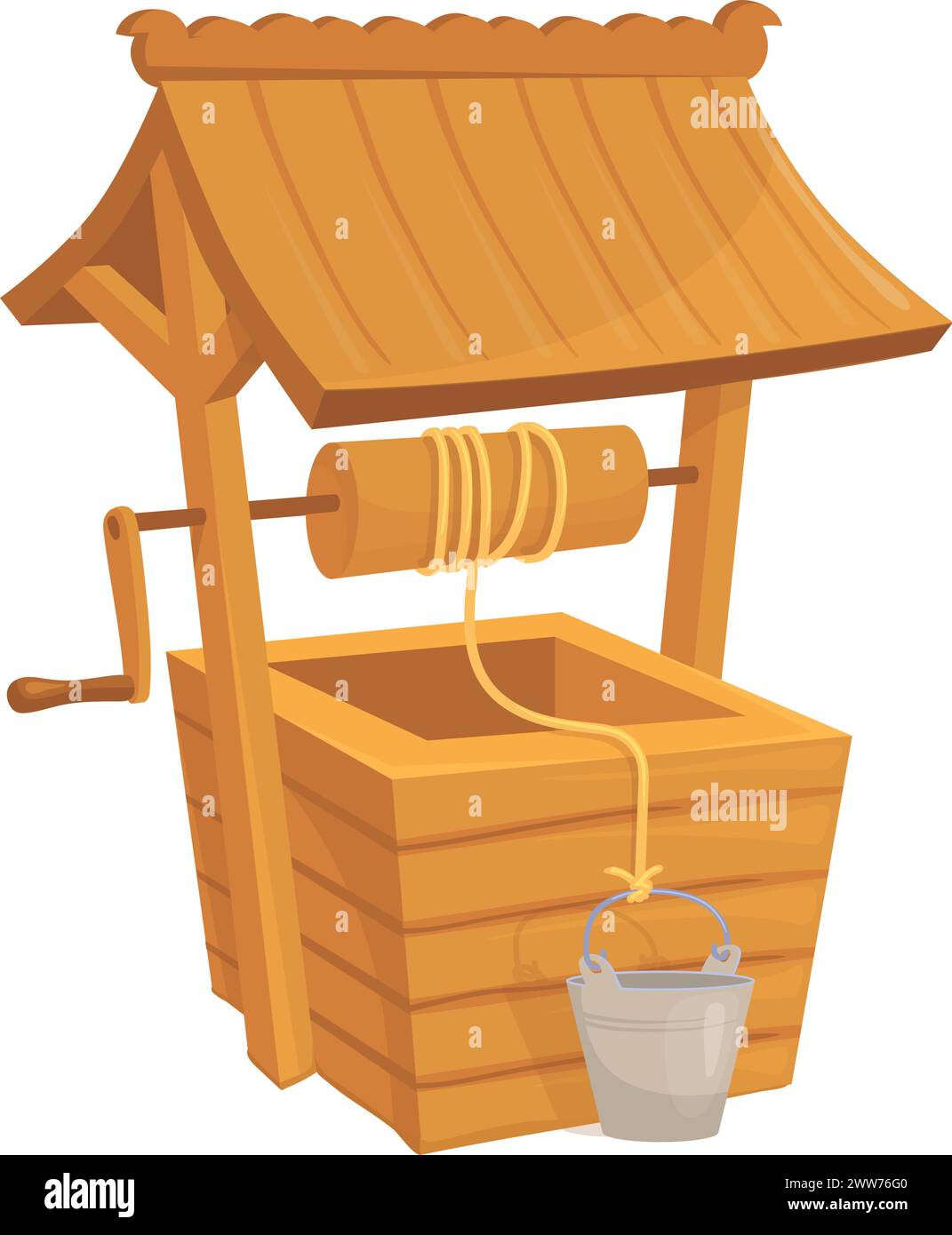 Rustic water well cartoon icon. Bucket rope isolated on white ...