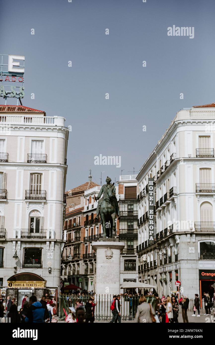 Statue of a Man on a Horse in Puerta del Sol Square Stock Photo - Alamy