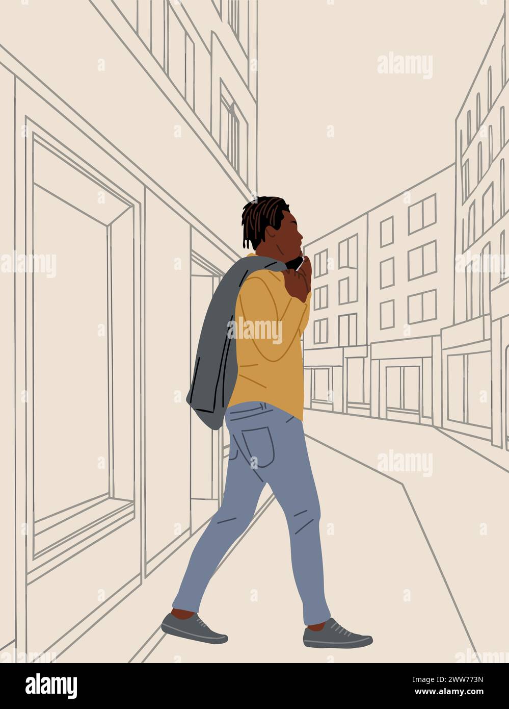 Black business man walking along city street Stock Vector Image & Art - Alamy