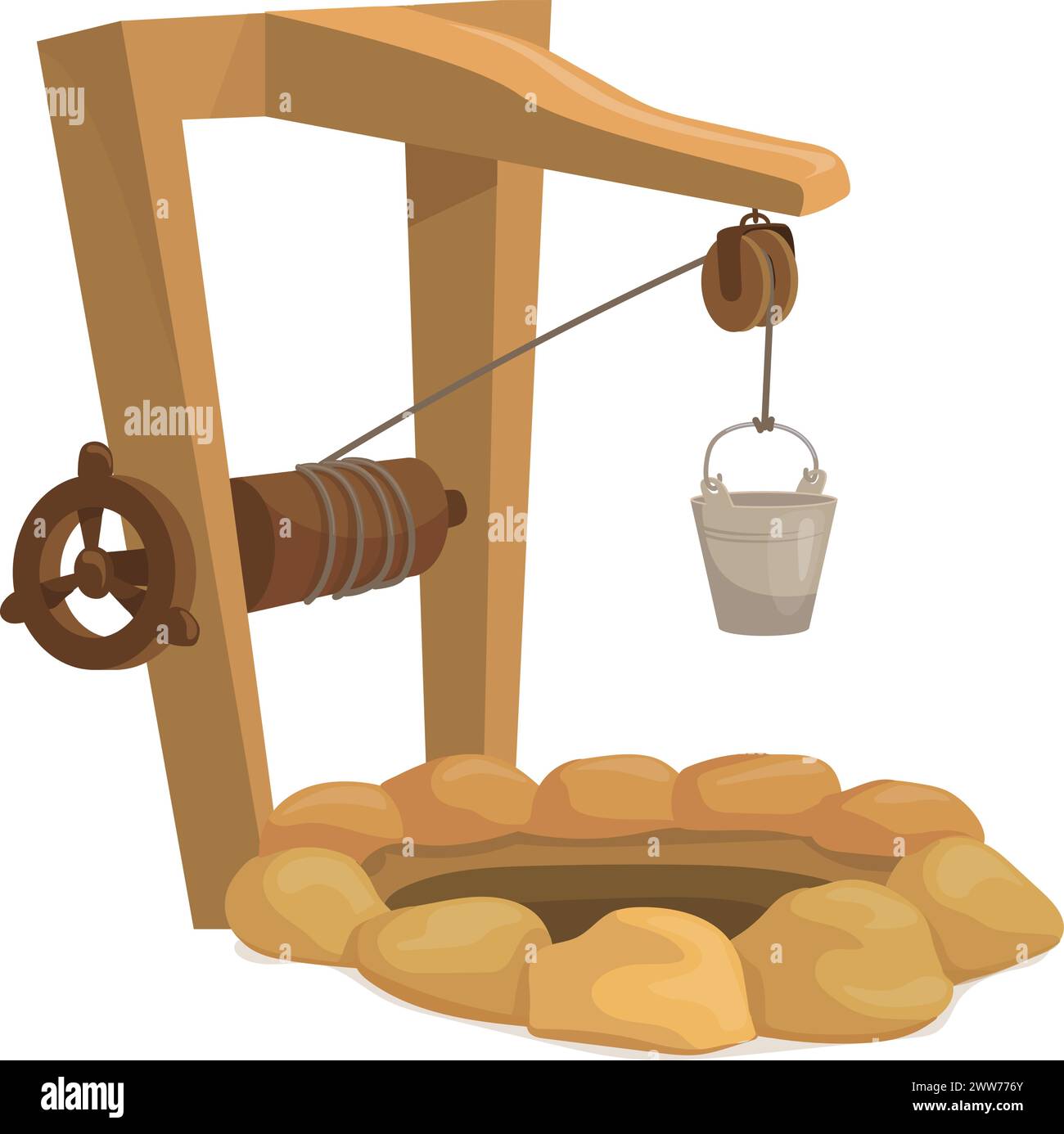 Ancient well cartoon icon. Stone countryside source isolated on white ...