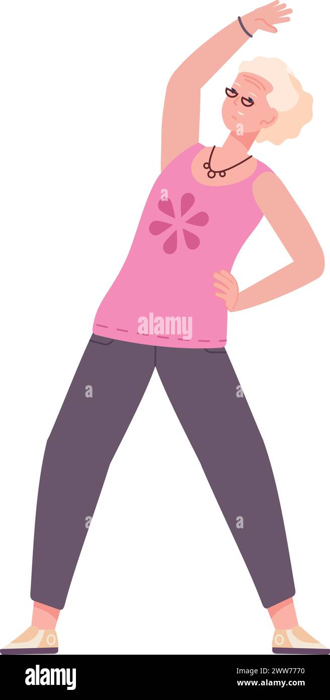 Old woman doing morning exercise. Healthy senior lifestyle isolated on ...