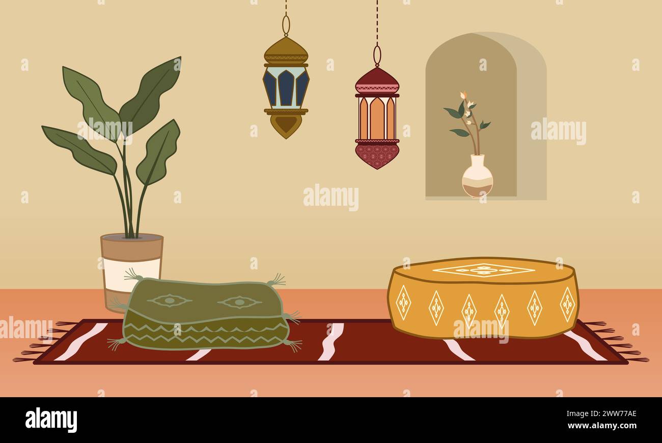 Moroccan, Arab, or Indian interior design with cushions and lantern ...