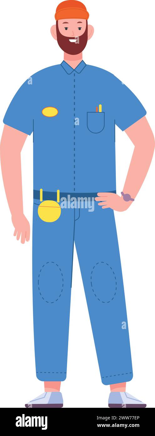 Blue uniform worker. Mechanic service color character isolated on white ...