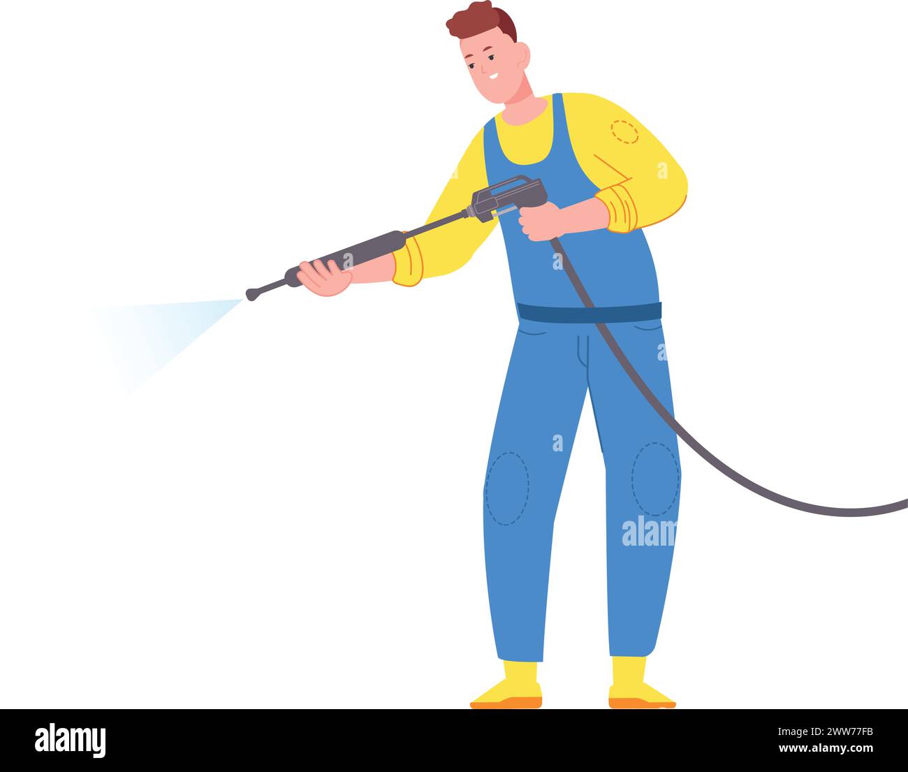 Car washing service worker spraying water. Cleaning transport isolated ...