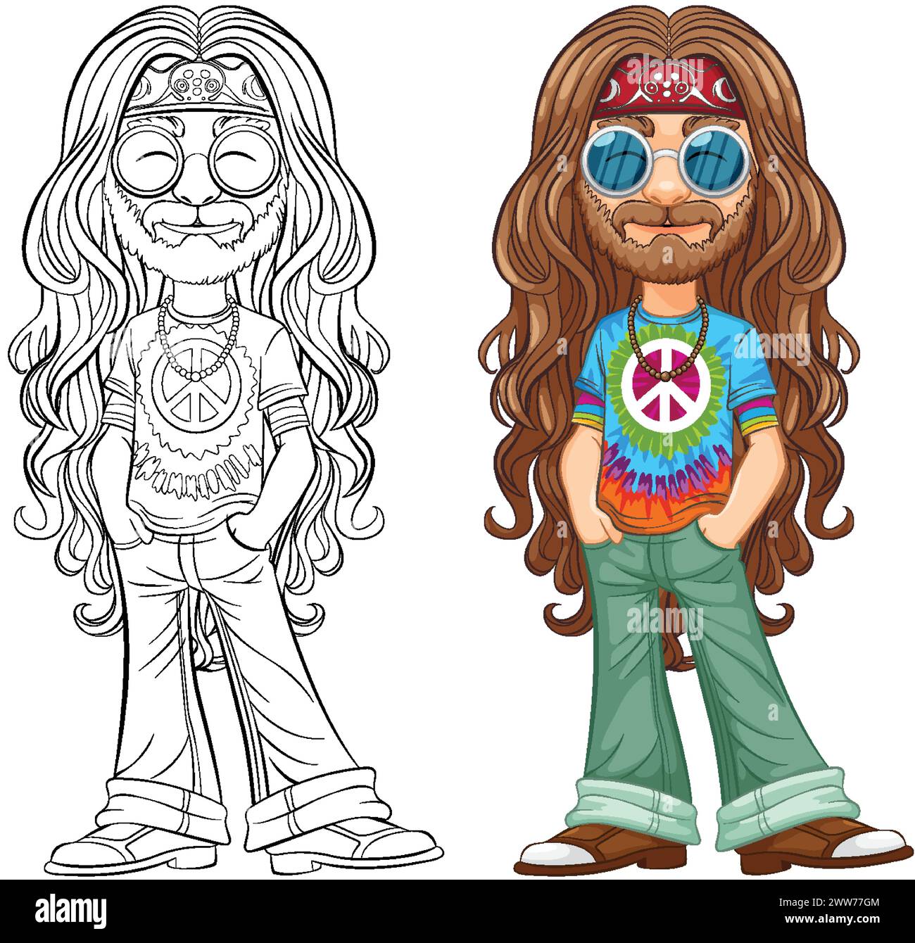 Colorful and detailed hippie character with peace symbols Stock Vector ...