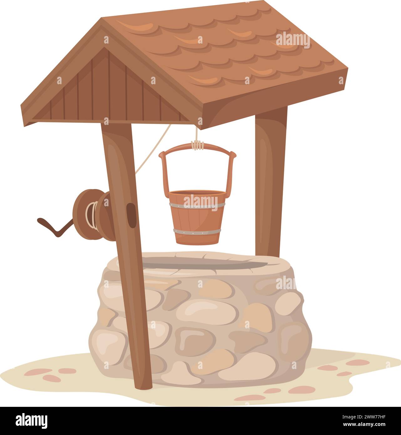 Water rope construction cartoon icon. Farm well isolated on white ...