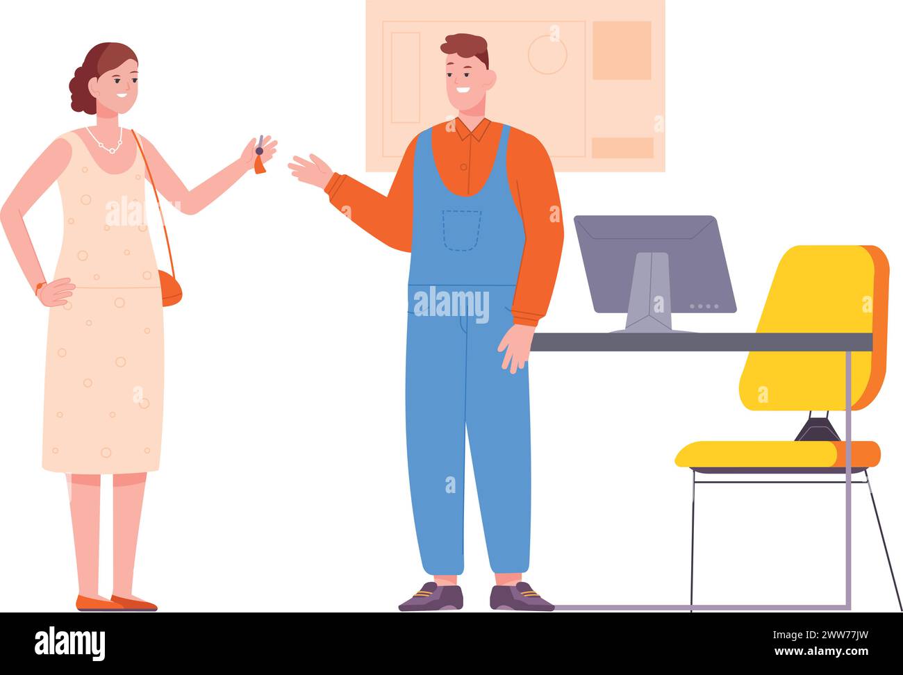 Car service worker talk with client. Maintenance customer isolated on ...