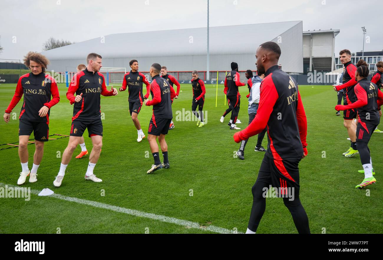 Tubize Belgium. 22nd Mar 2024. Red Devils pictured during a training session of Belgian national soccer team Red Devils at the Royal Belgian Football Association s training center in Tubize Friday 22 ...