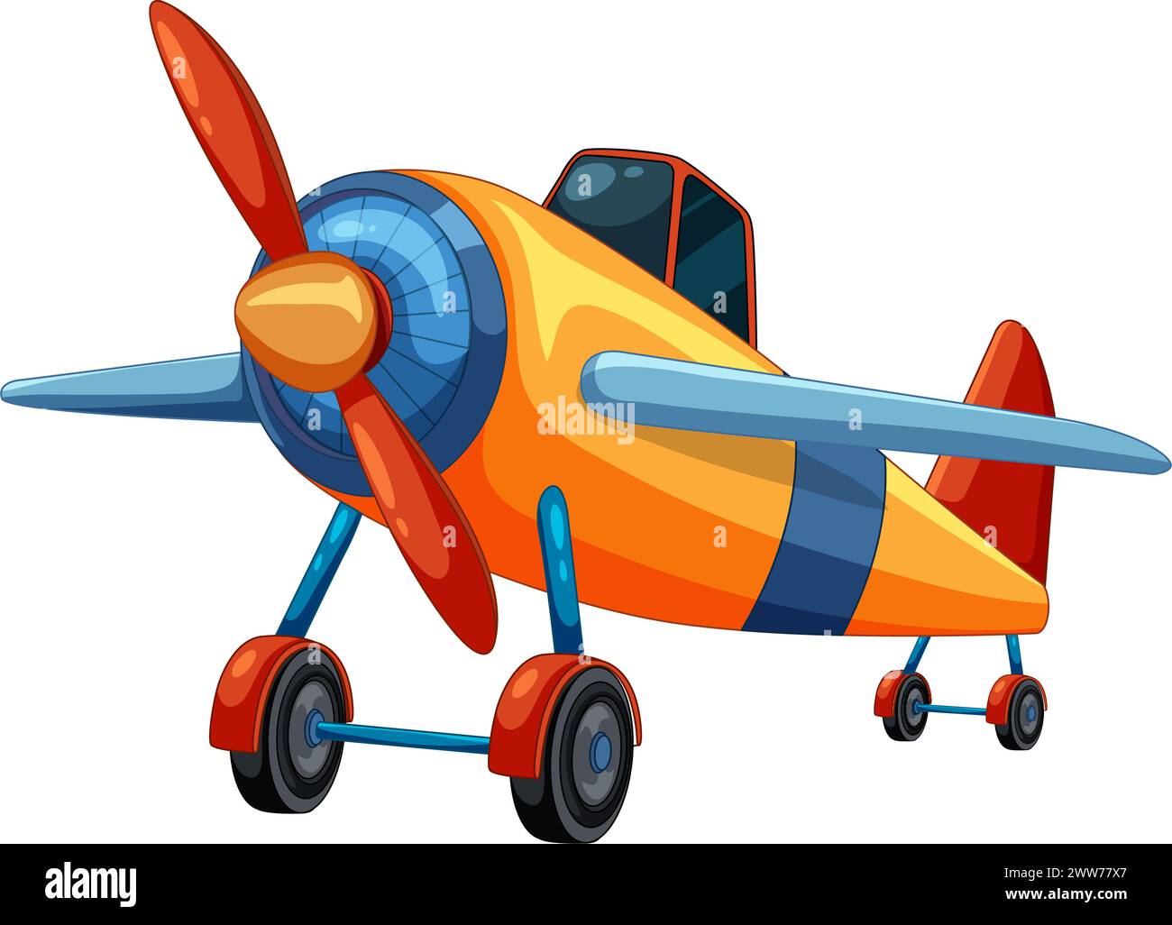 Cartoon-style illustration of a classic propeller plane Stock Vector ...