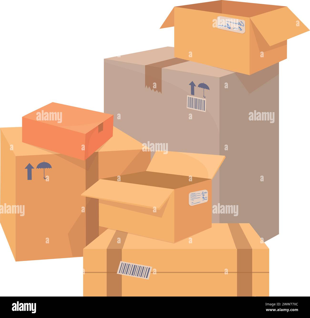 Cardboard boxes stack. Paper cartoon packages pile isolated on white background Stock Vector ...