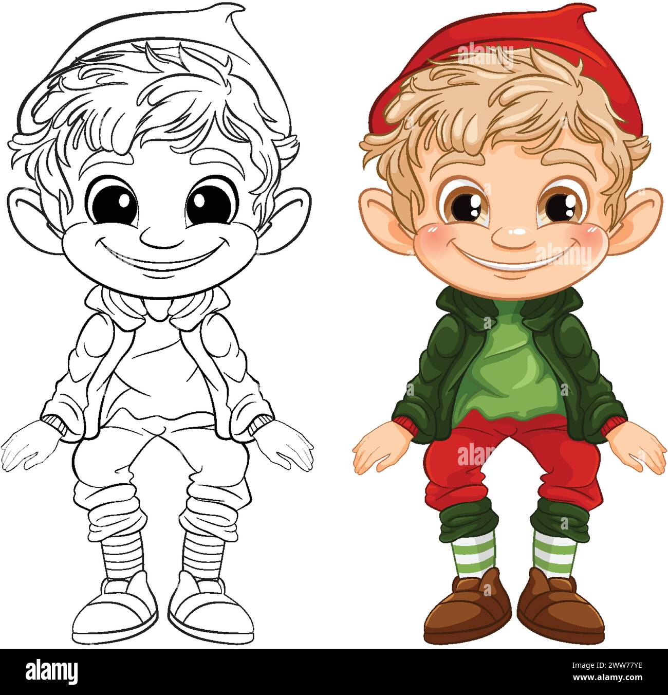 Vector illustration of an elf, colored and line art Stock Vector Image ...