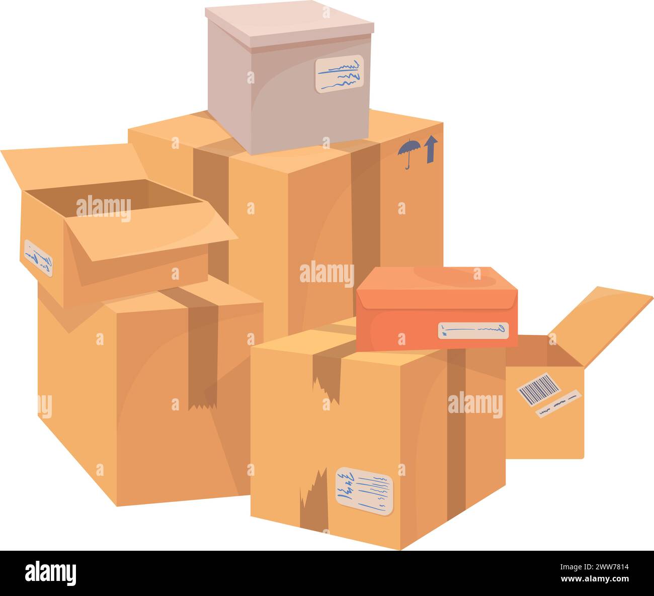 Delivery boxes pile. Storage stack cartoon icon isolated on white ...