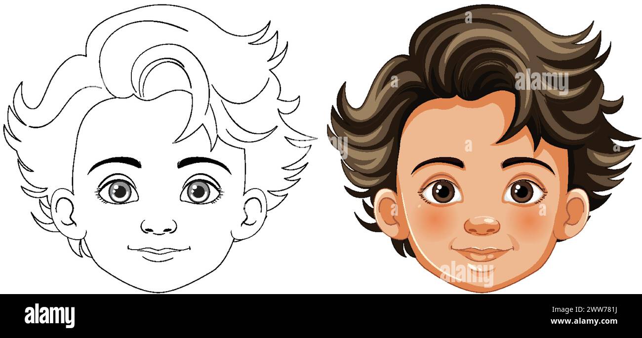 Vector transition from line art to colored portrait Stock Vector Image ...