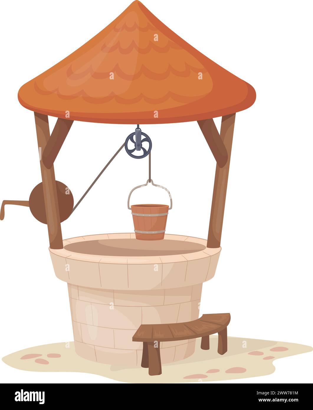 Old wishing well cartoon icon. Rustic construction isolated on white ...