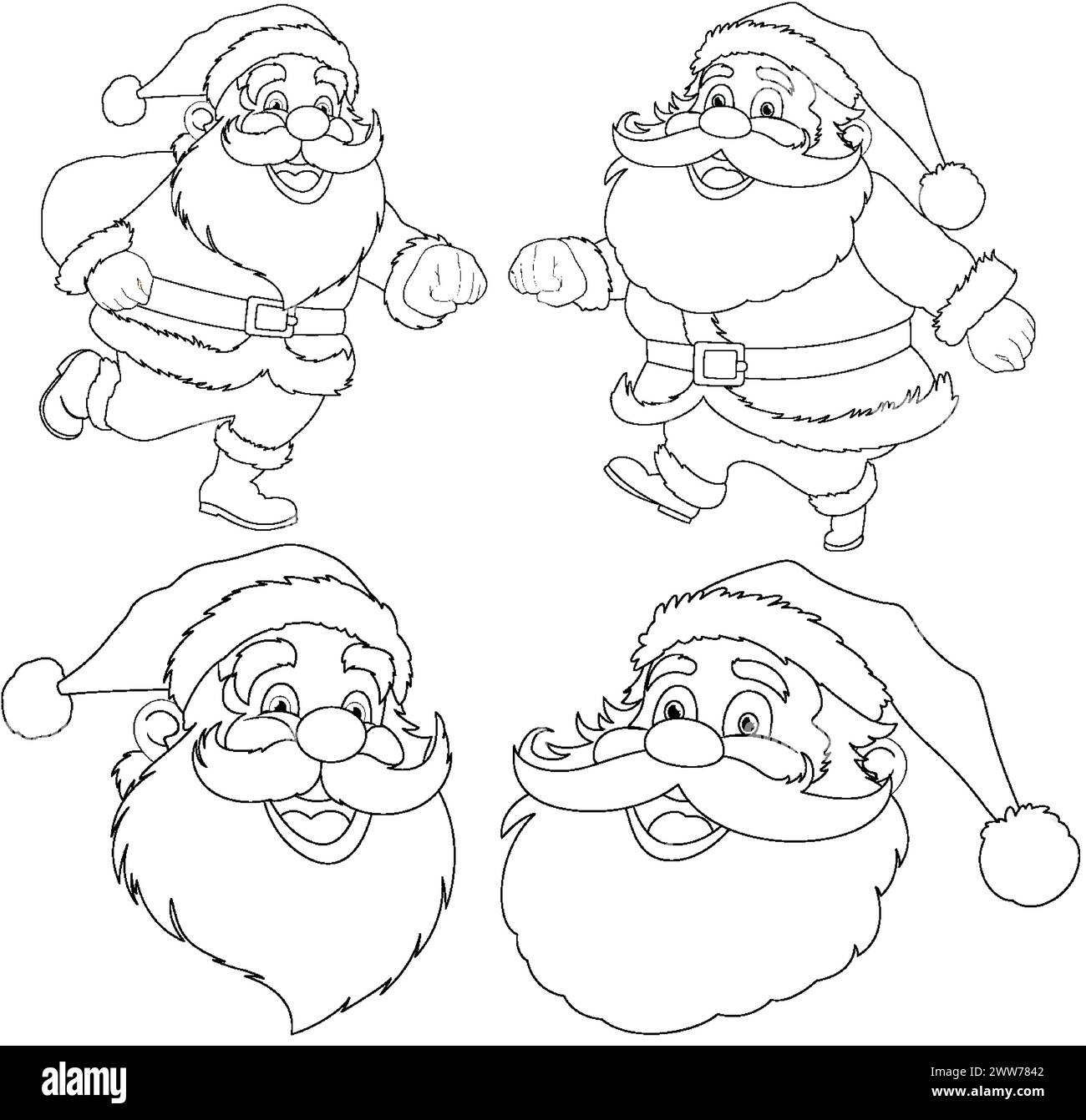 Four cheerful Santa Claus sketches for coloring Stock Vector Image ...