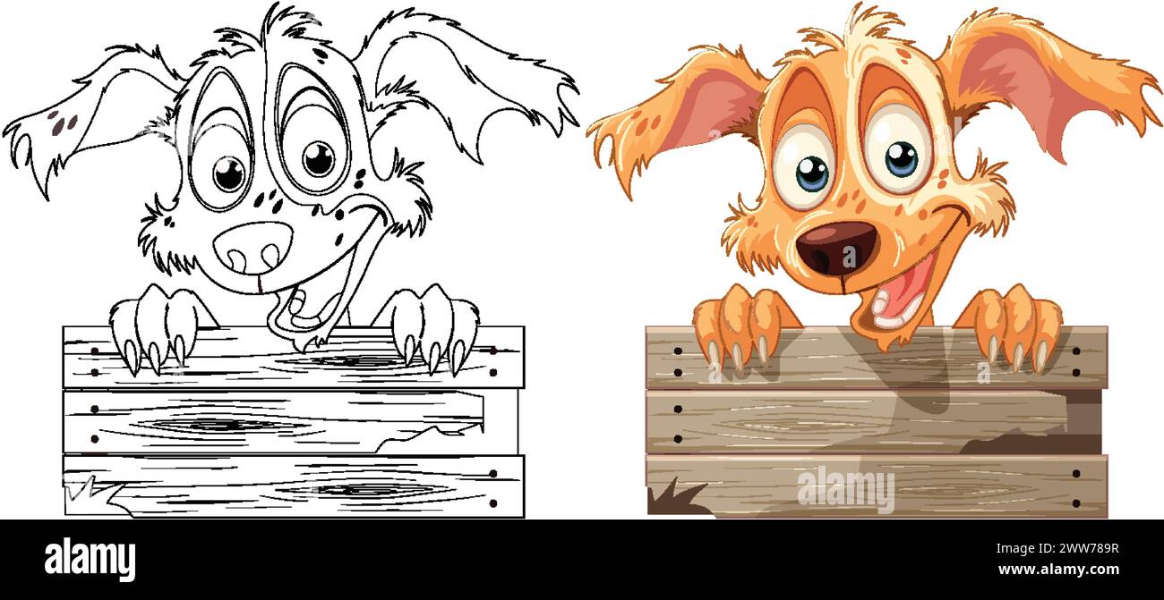 Cartoon illustration of a cheerful dog behind a fence Stock Vector ...