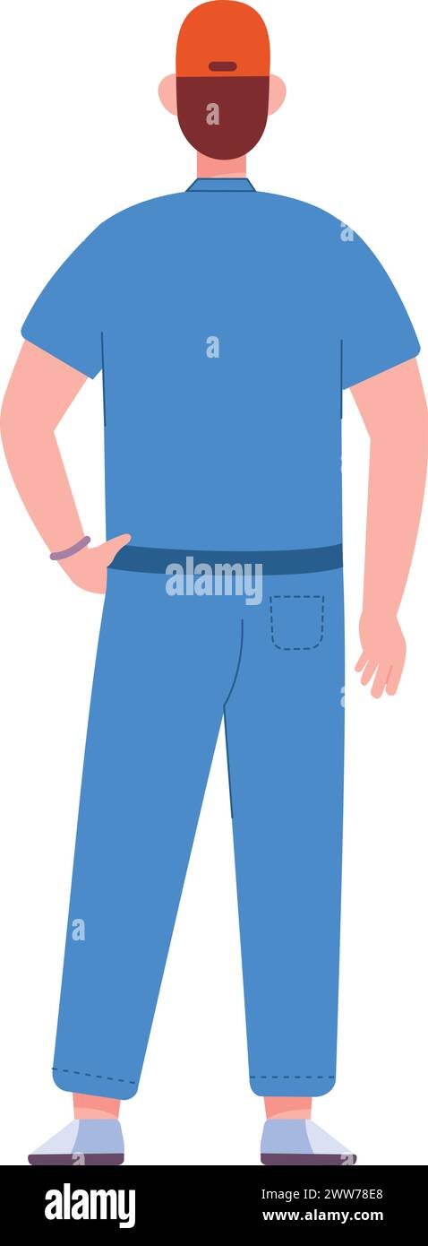 Mechanic back view. Tech service worker character isolated on white ...