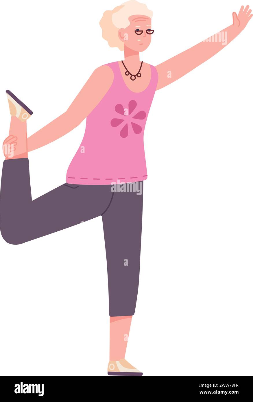 Old woman stretching. Senior healthy morning exercise isolated on white ...