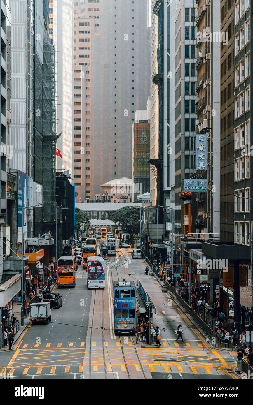 Hong Kong city street view with skyscraper in Central District, Hong ...