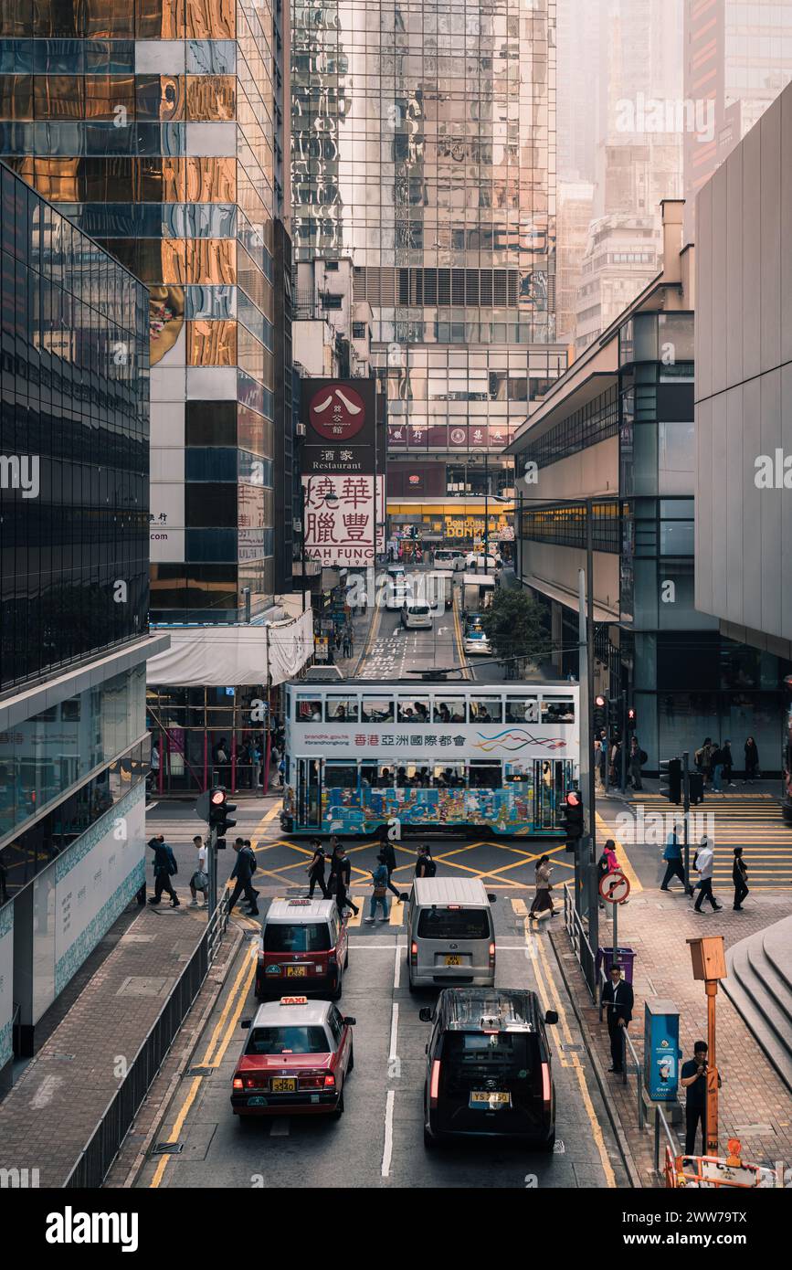Hong Kong city street view with skyscraper in Central District, Hong ...